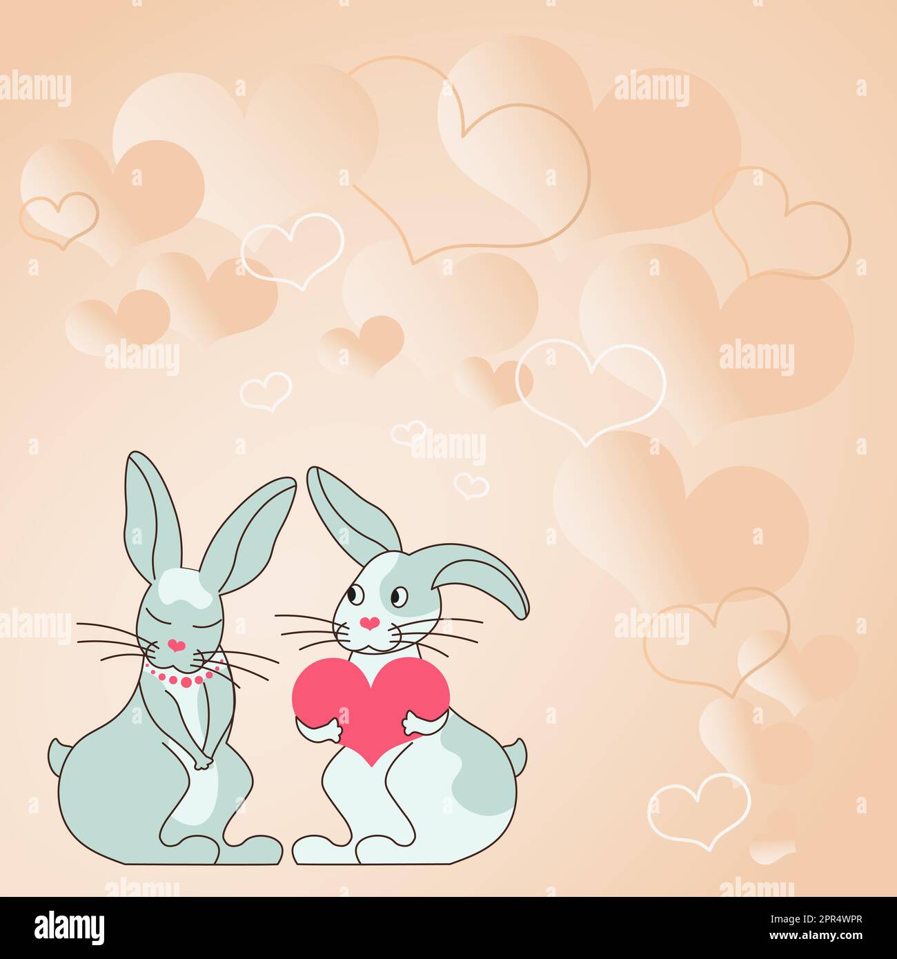 Two rabbits with heart shaped gifts with heartful background ...
