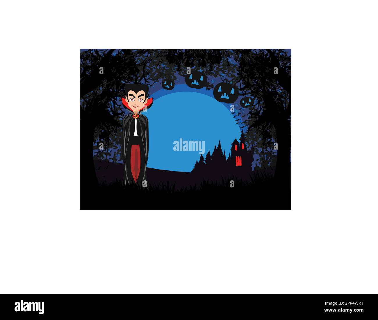 Cartoon vampire haunted castle during full moon hi-res stock ...