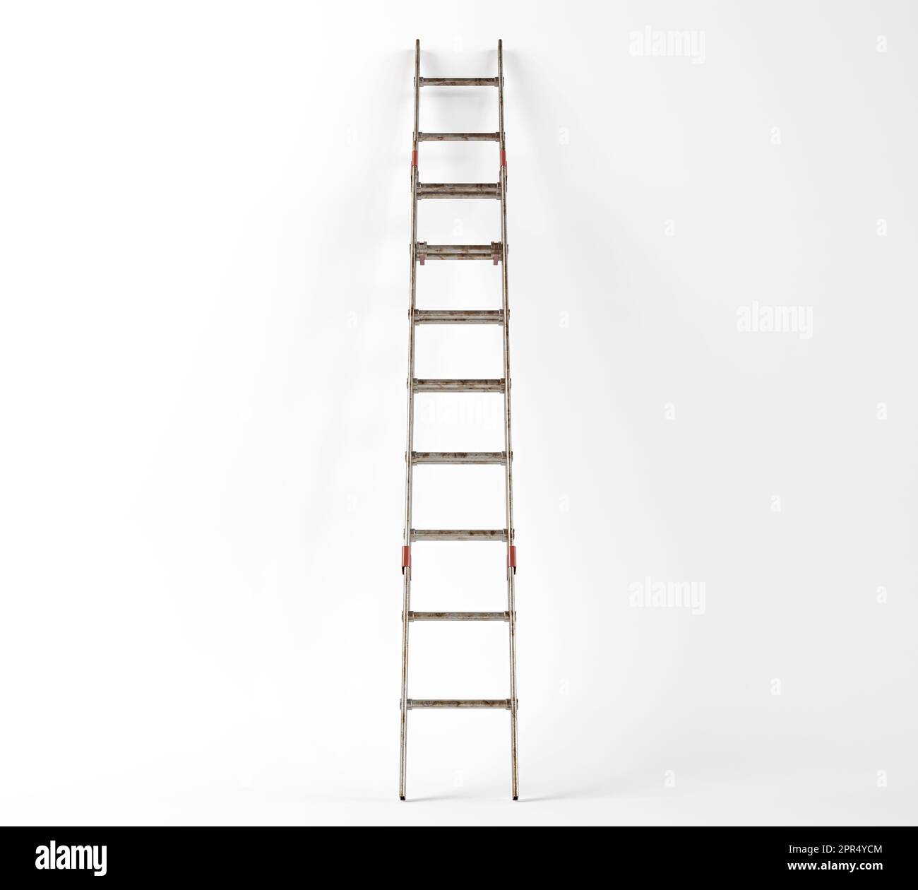 A regular metal aluminium extendable step ladder leaning against a ...