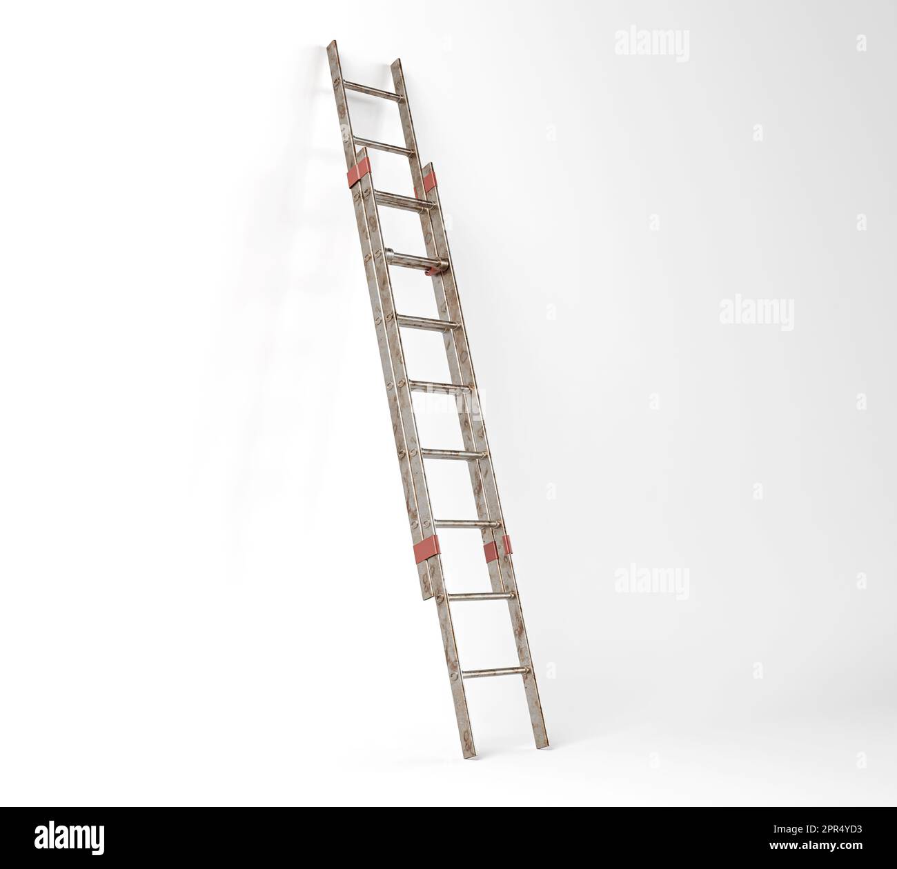 A regular metal aluminium extendable step ladder leaning against a ...