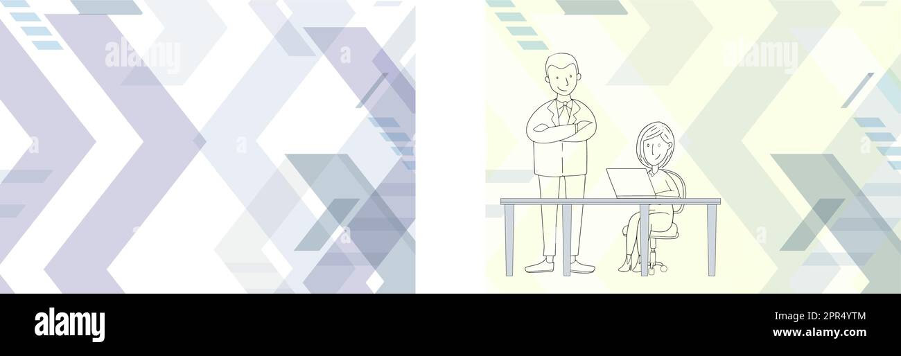 Man Standing Drawing Crossed Arms Woman Sitting Using Laptop Showing ...