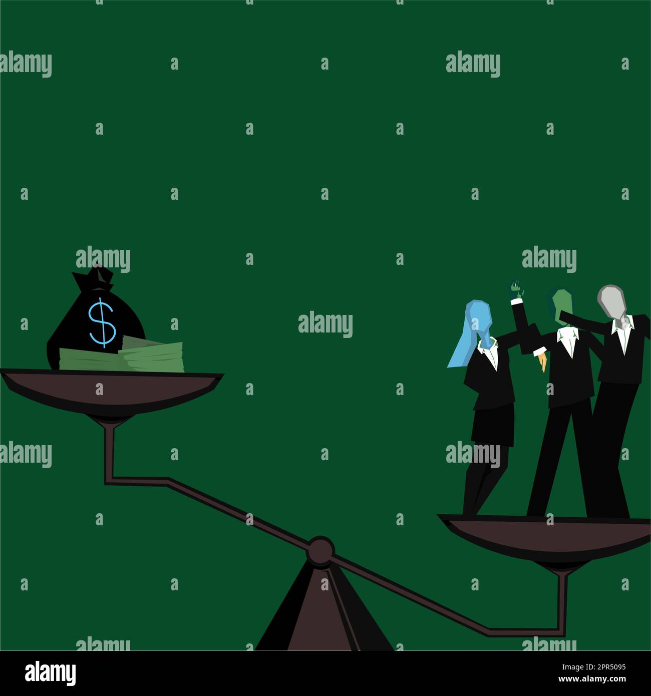 Weight scale presenting workers value over money. Colleagues achieving ...