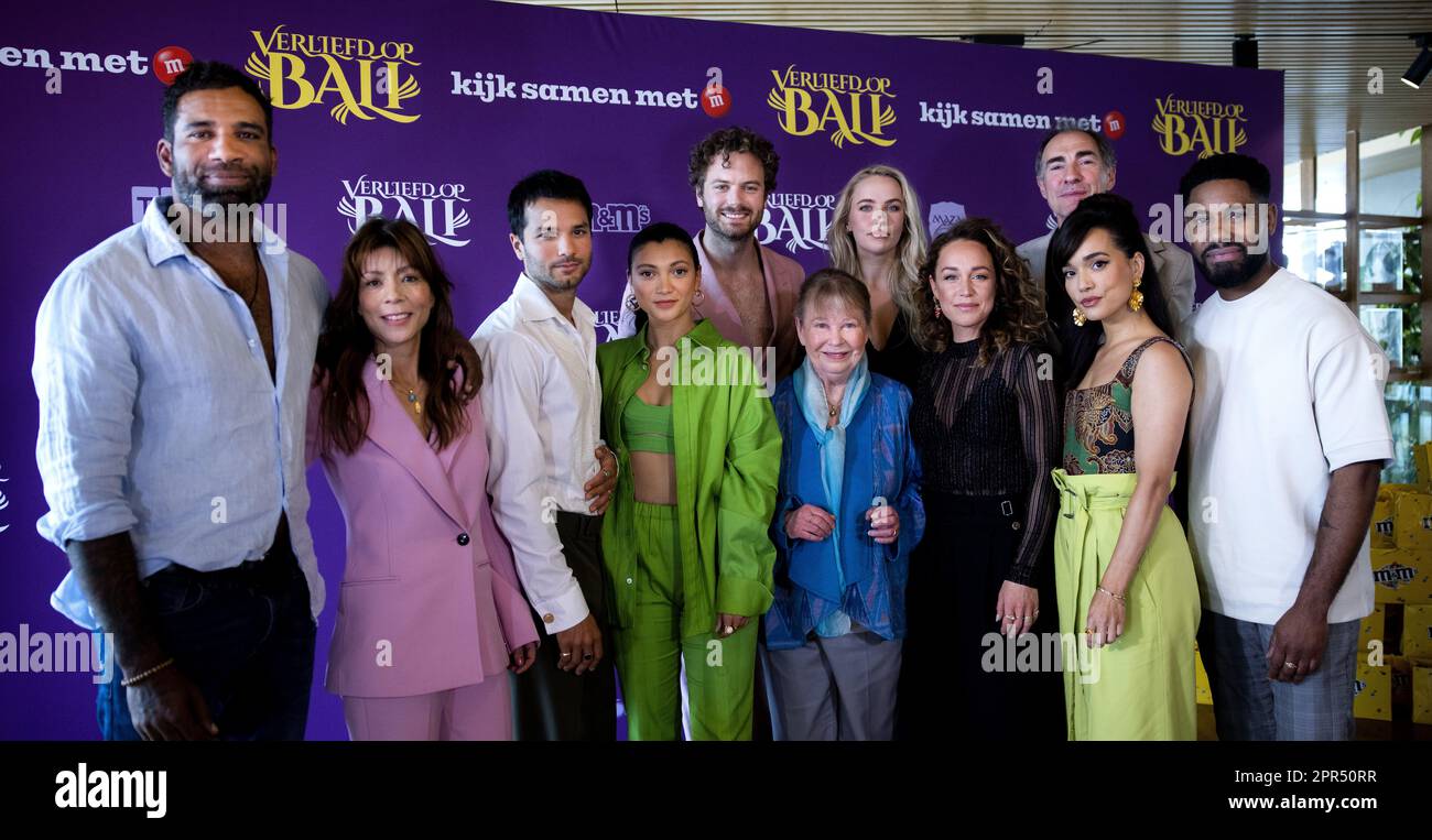 AMSTERDAM - 26/04/2023, The cast during the cast presentation of Johan ...