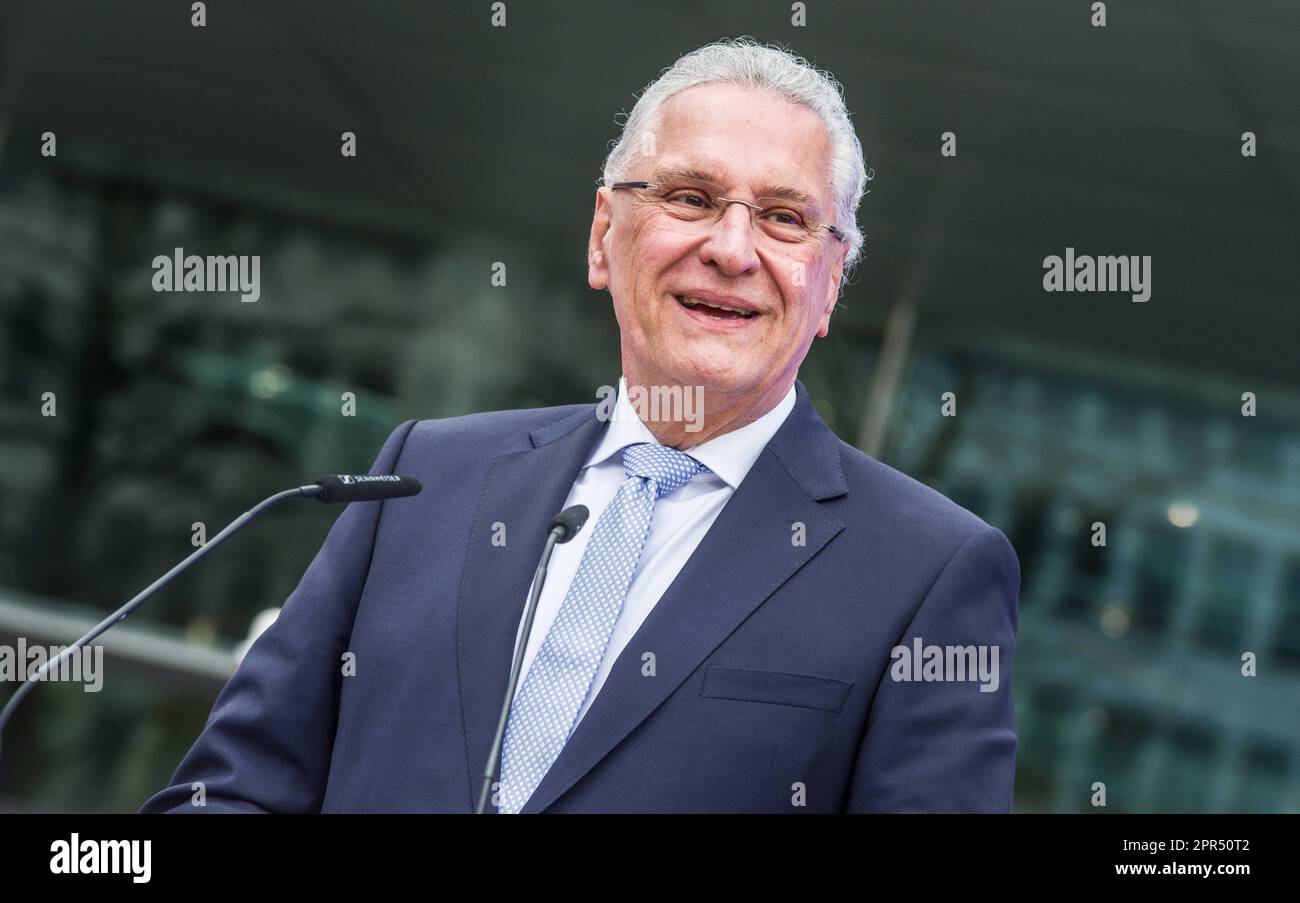 Munich, Bavaria, Germany. 26th Apr, 2023. Bavarian Interior Minister JOACHIM HERRMANN. With the ...