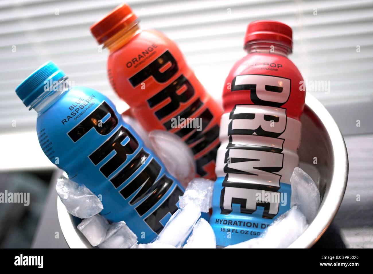 These are bottles of PRIME Hydration beverage on ice in Pittsburgh on ...