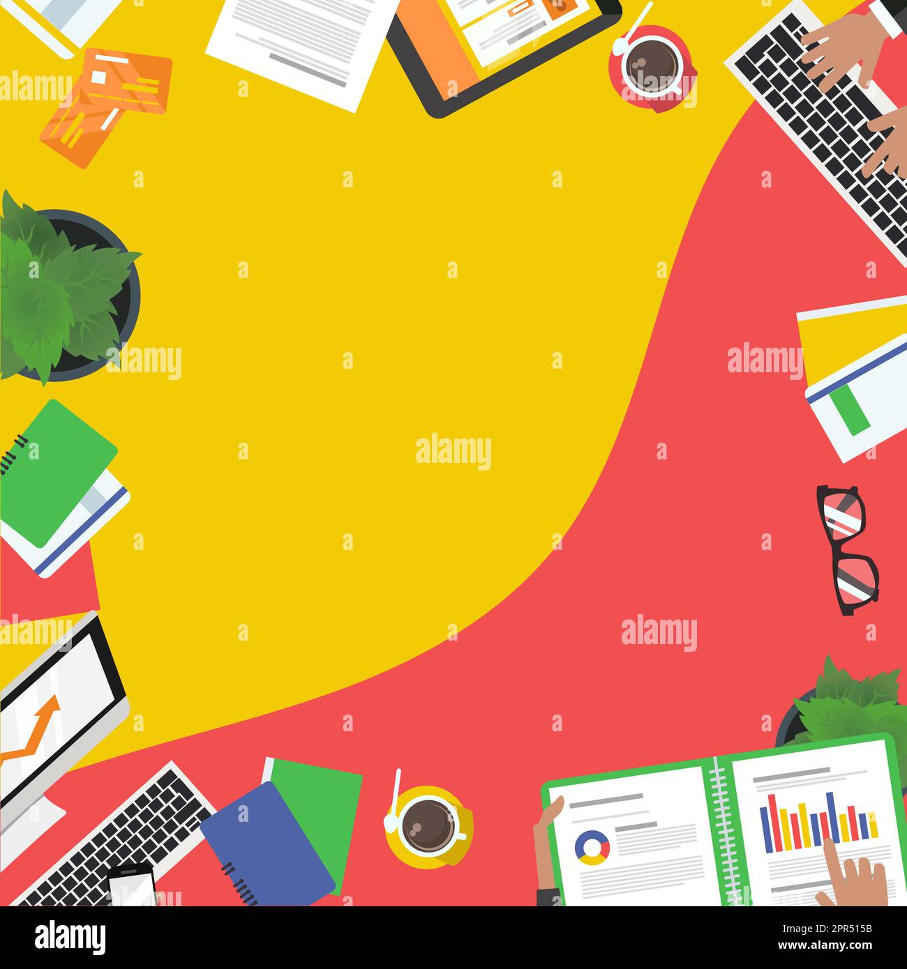 Flat View Work Table With Colagues Preparing Reports And Plans ...