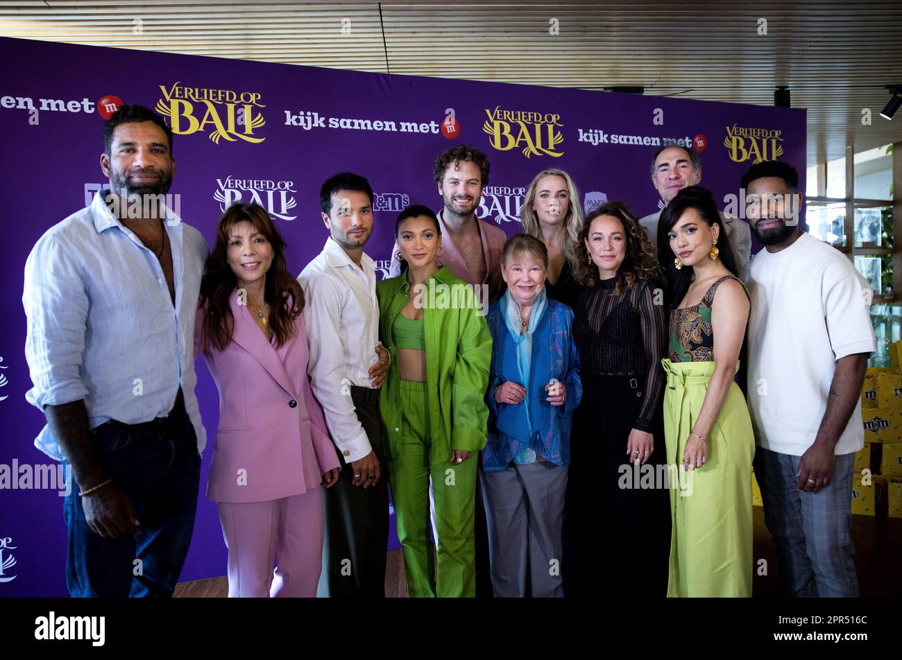 AMSTERDAM - 26/04/2023, The cast during the cast presentation of Johan ...