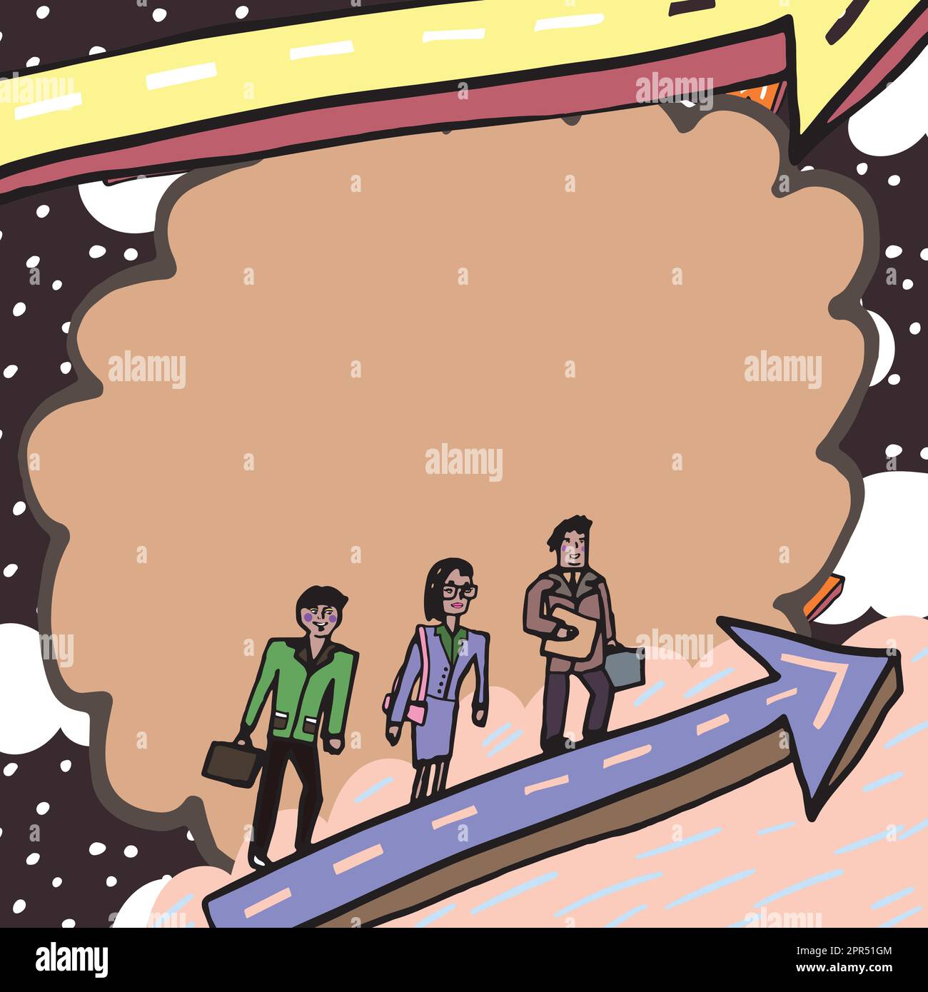 Illustrated Business Team Climbing With Arrows Around And Important ...