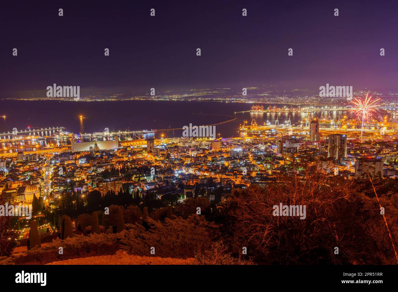 View of Israel 75th Independence Day fireworks, with the Bahai shrine ...