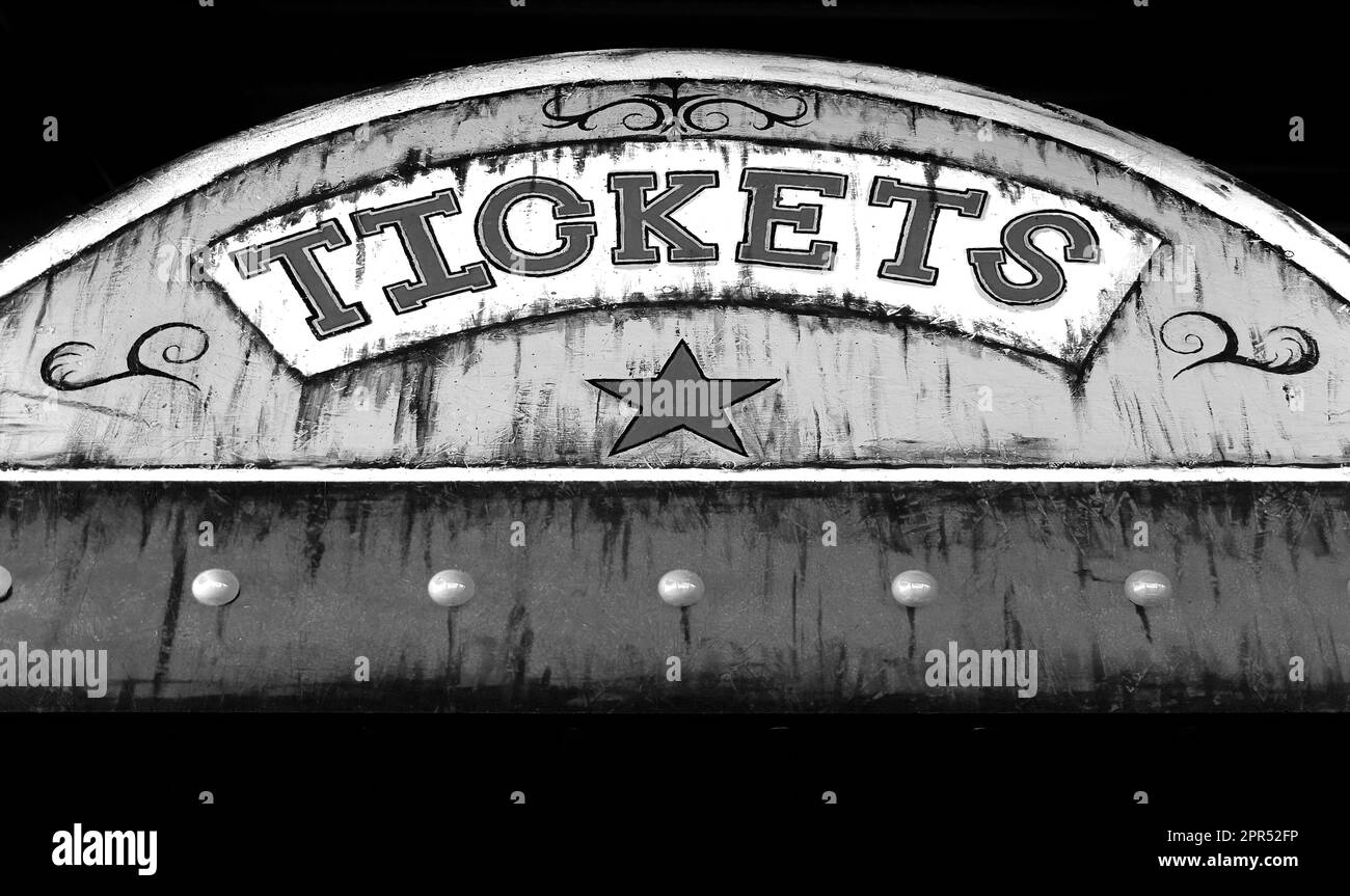 Old ticket booth at a carnival or circus selling ticket for rides and ...