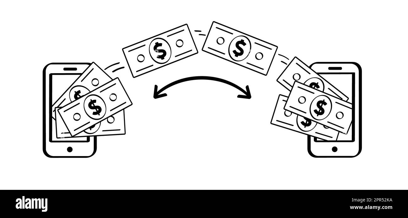 Mobile phone wallet. Sending and receiving money, payments. Cartoon ...