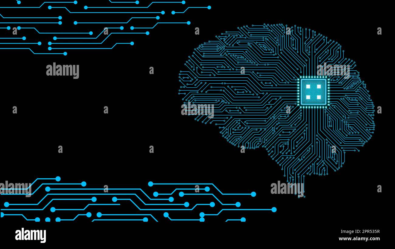 Human brain with electronic circuit on a black background Stock Photo ...