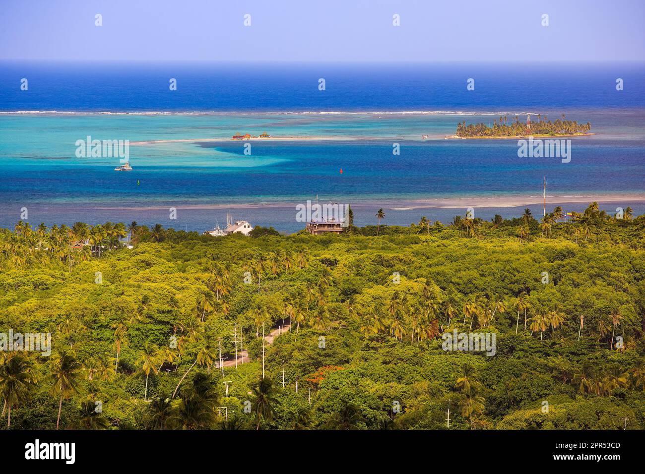 Panoramic view of San Andres island and the sea of the seven color ...