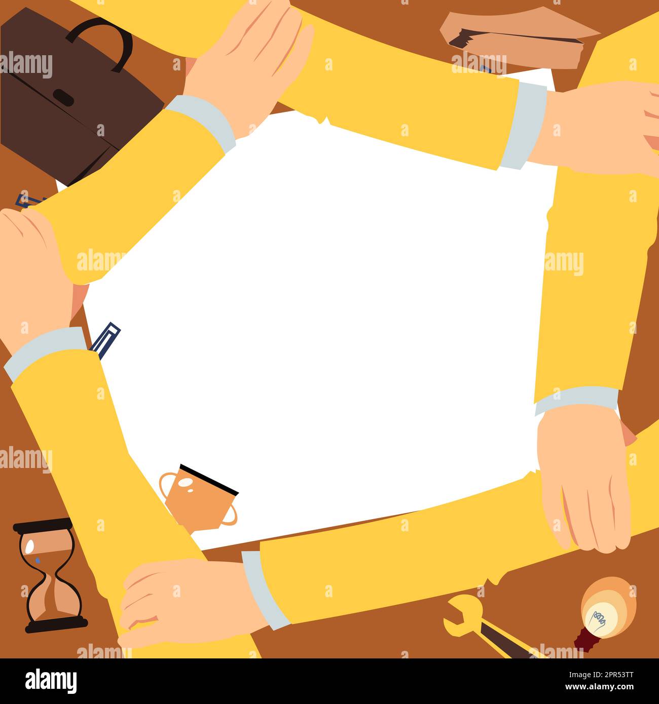 Four Hands Drawing Holding Arm Together Showing Connection Symbol ...