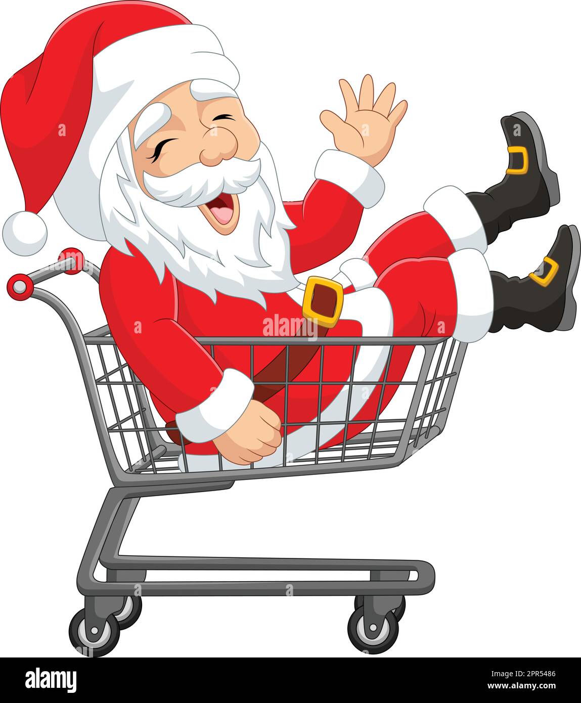 Cartoon happy santa claus sitting on shopping cart Stock Vector Image ...