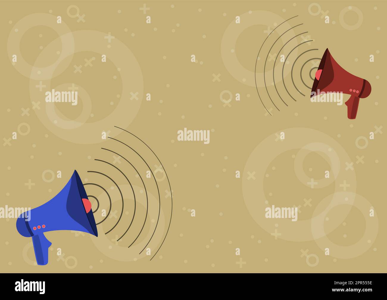 Pair Of Megaphones Drawing Producing Sound Waves Making New ...