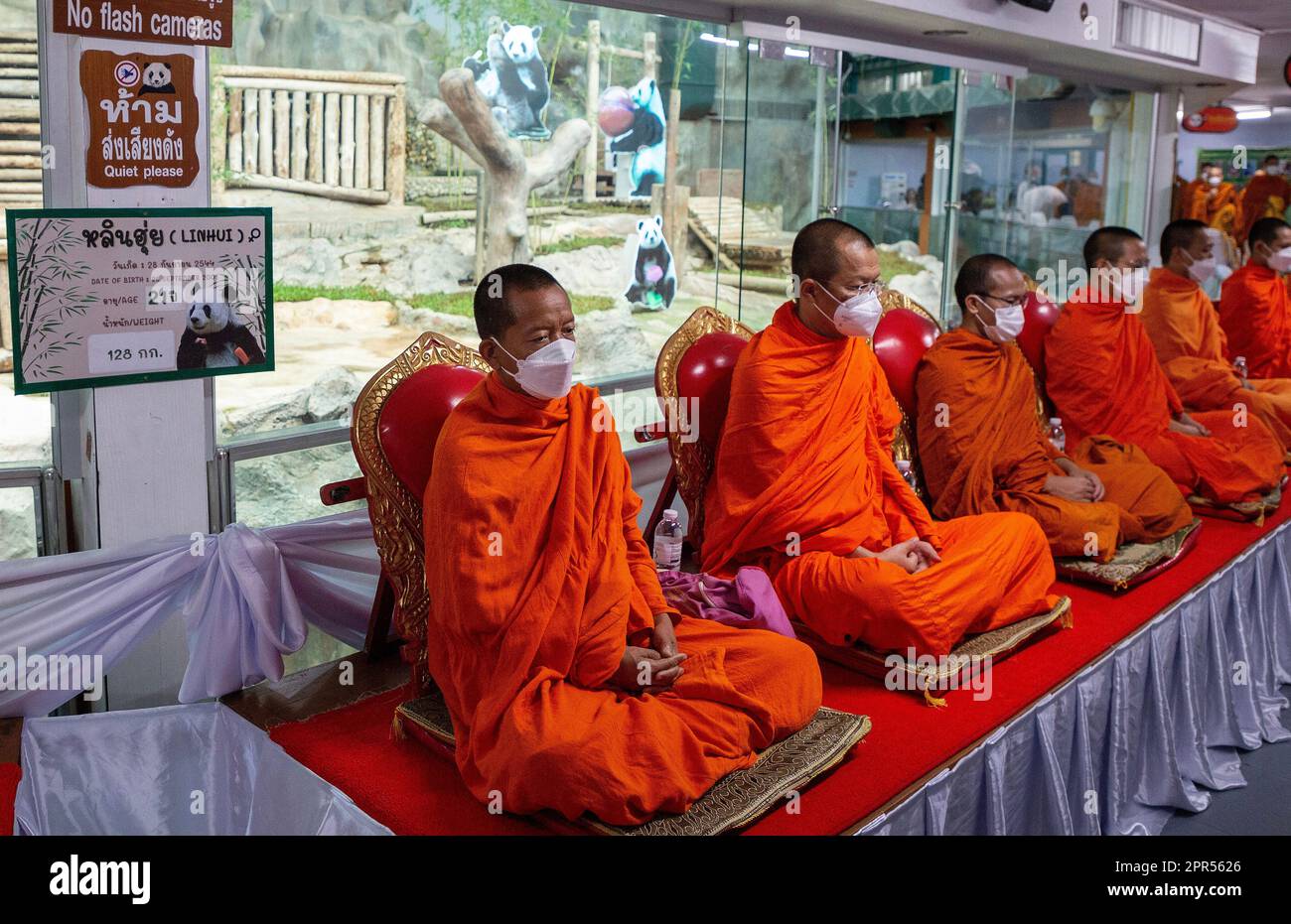 Thai Buddhist monks pray on the occasion of the 7th death anniversary ...