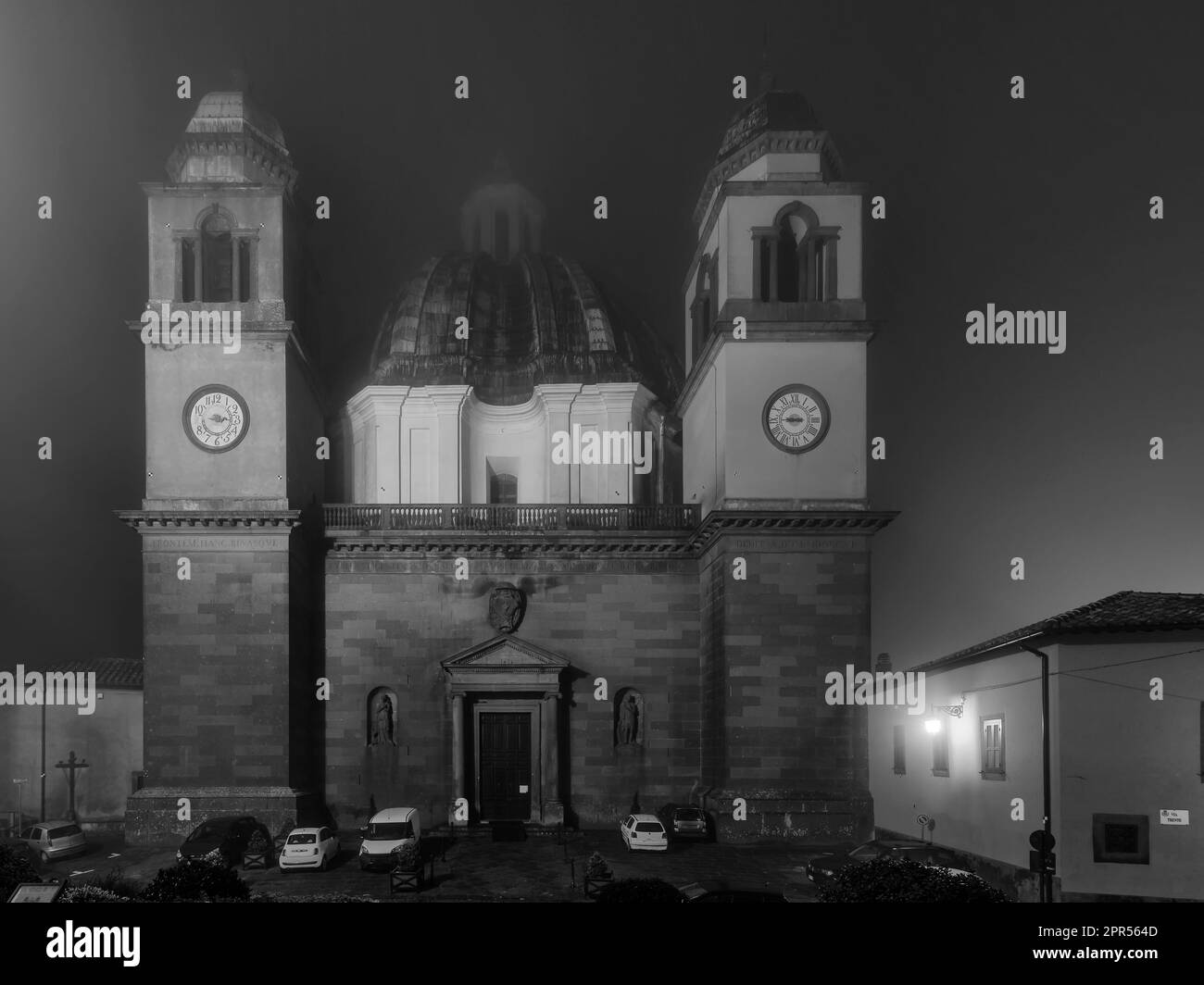 Night view in black and white of the Cathedral of Santa Margherita ...