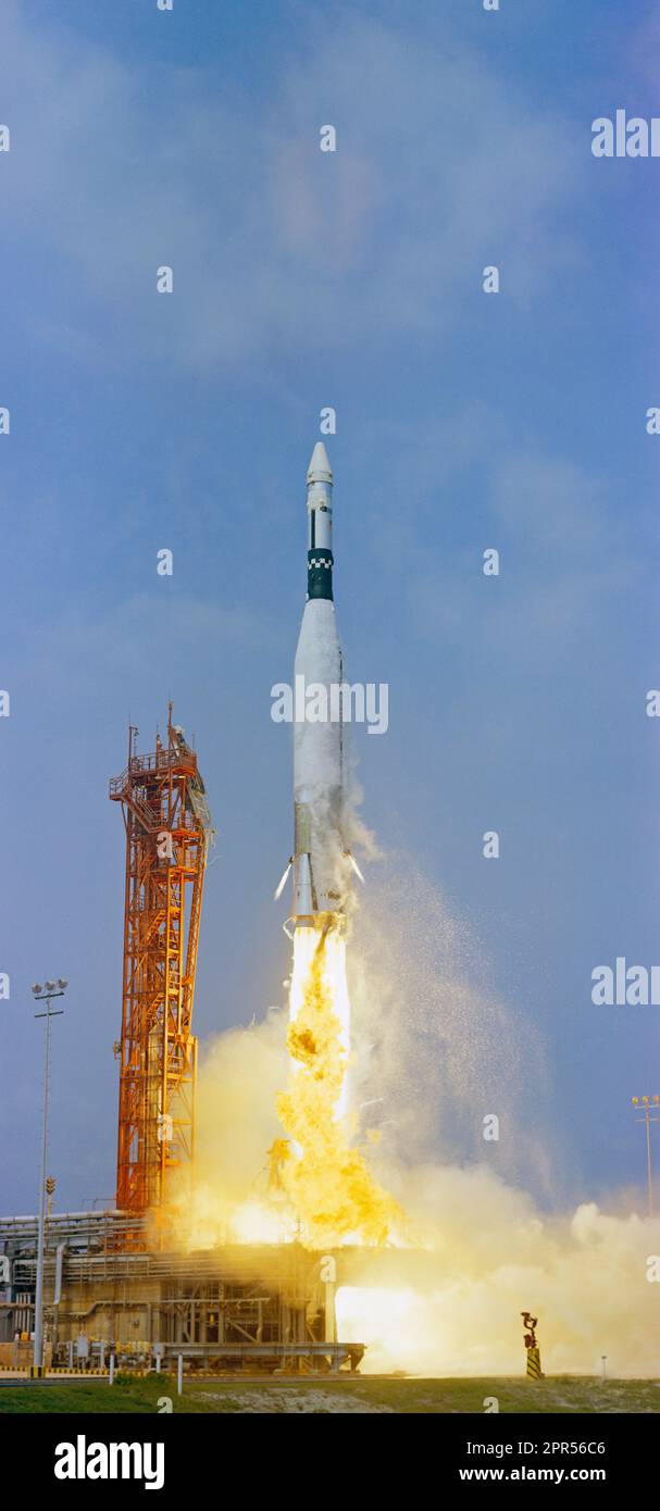 An Agena Target Vehicle atop its Atlas Launch vehicle is launched from ...