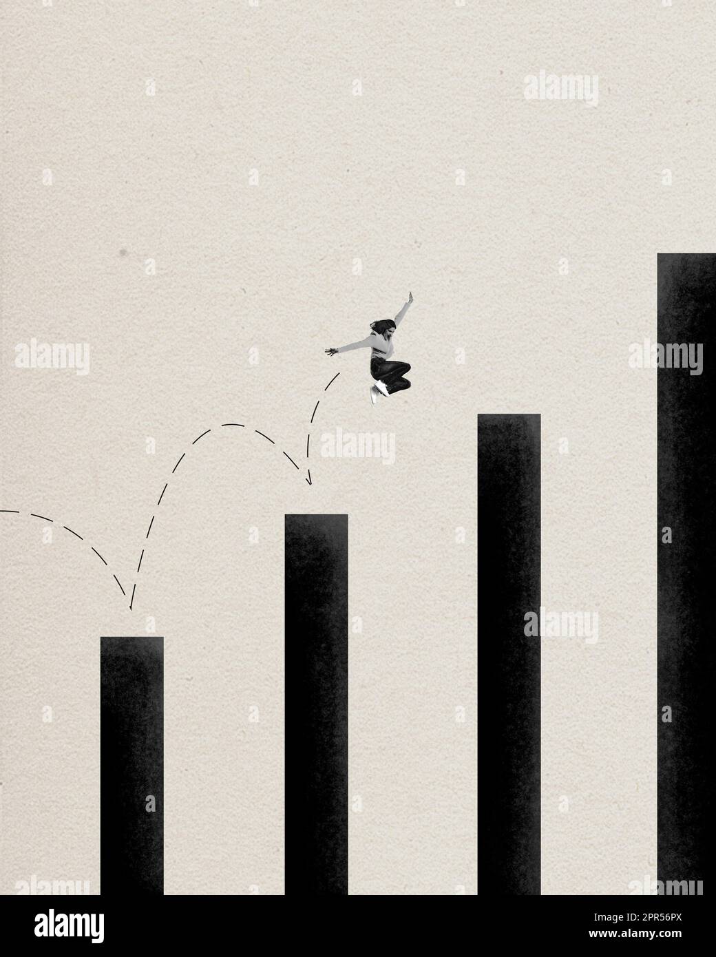 Contemporary art collage with business woman, office worker jumping ...