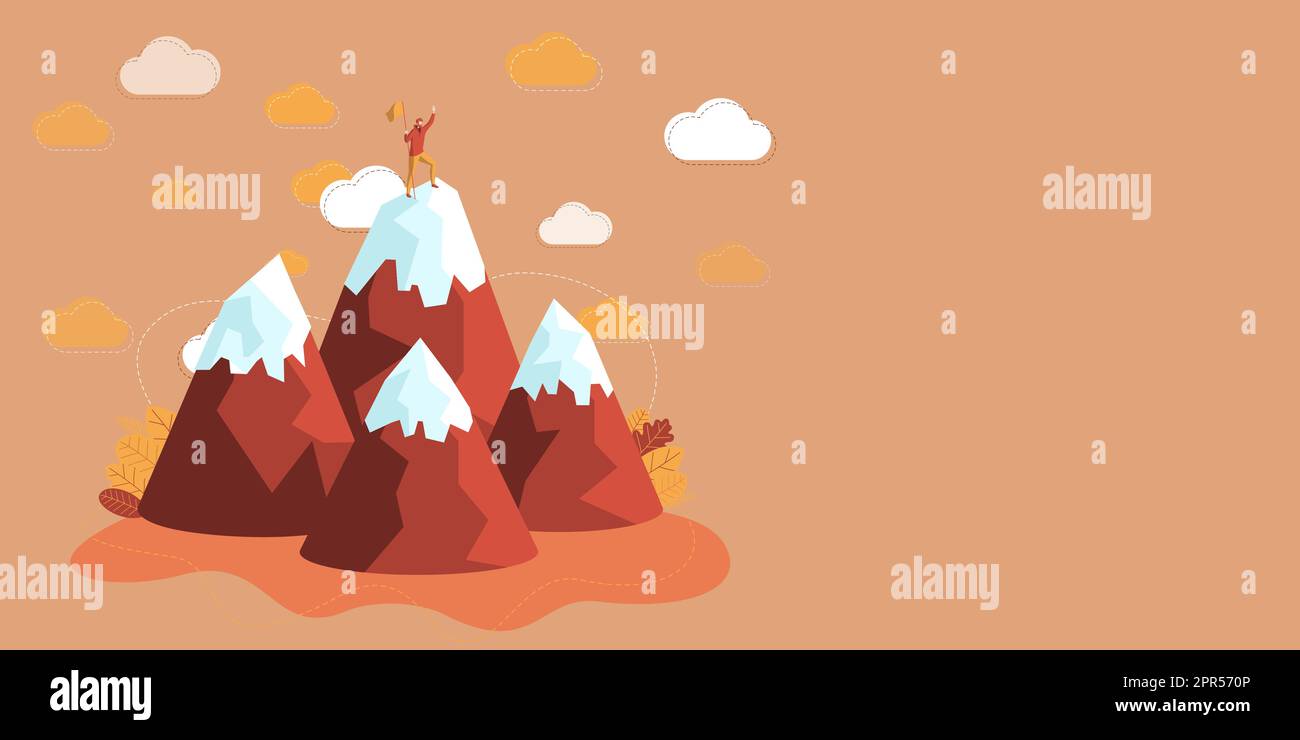 Man On A Mountain Drawing Proud Of His Climbing Success To The Clouds ...