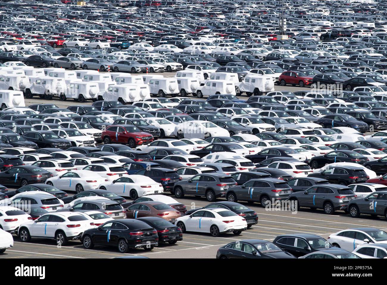 26 April 2023, Bremen, Bremerhaven: Cars are parked on the premises of ...