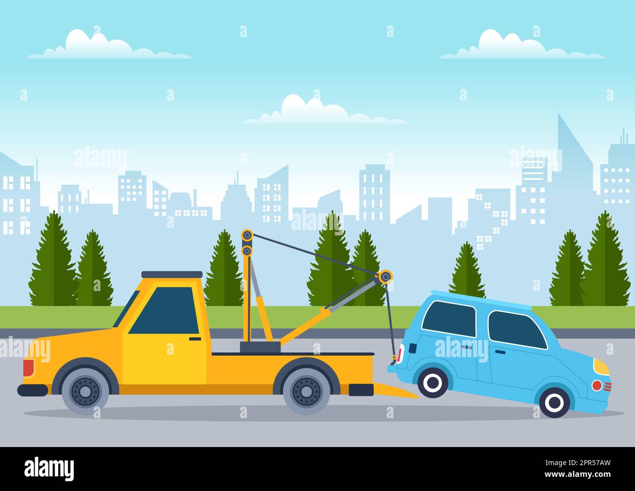 Auto Towing Car Using A Truck With Roadside Assistance Service In