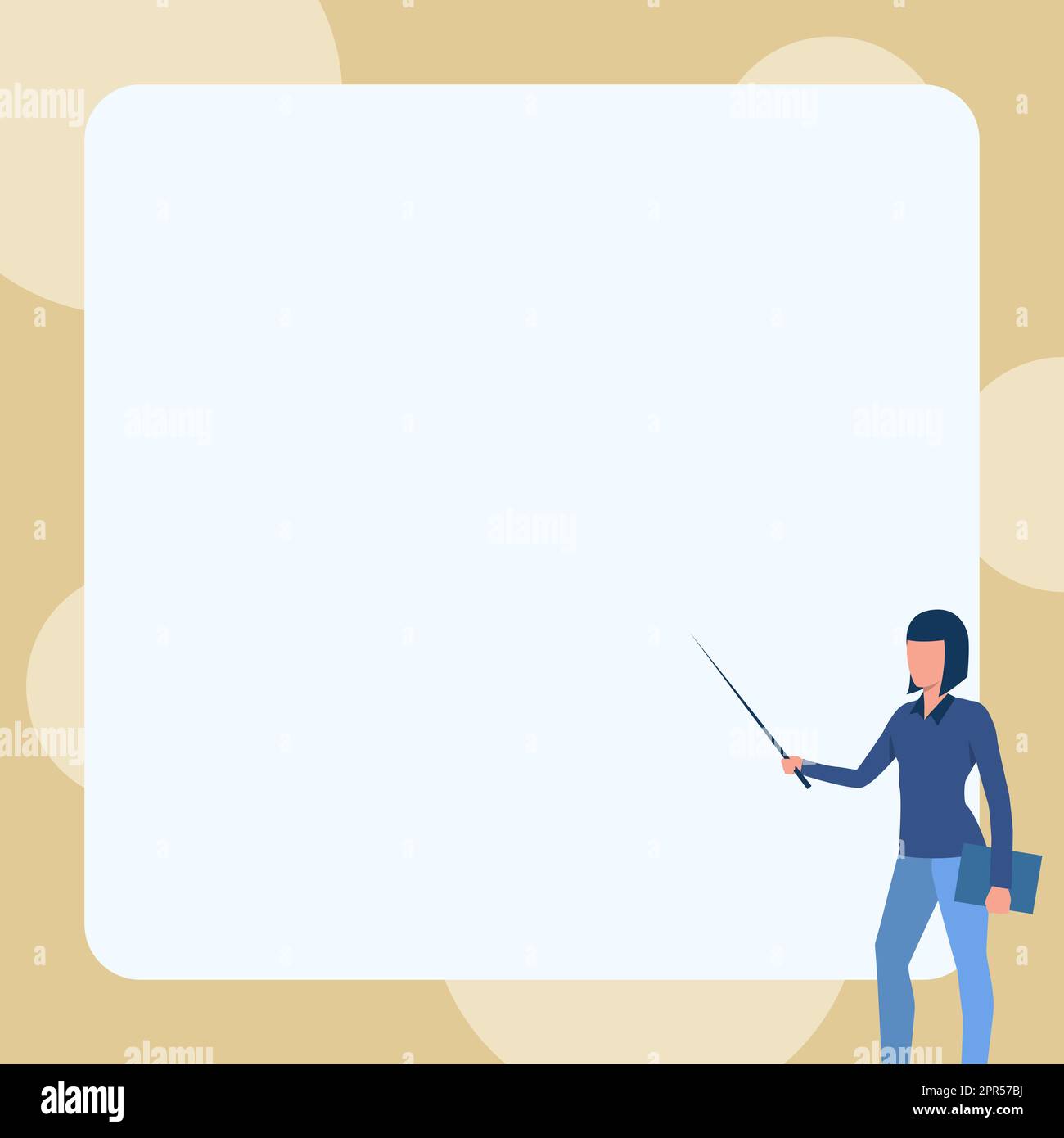 Lady Drawing Standing Holding Notebook While Pointing Stick In Big ...