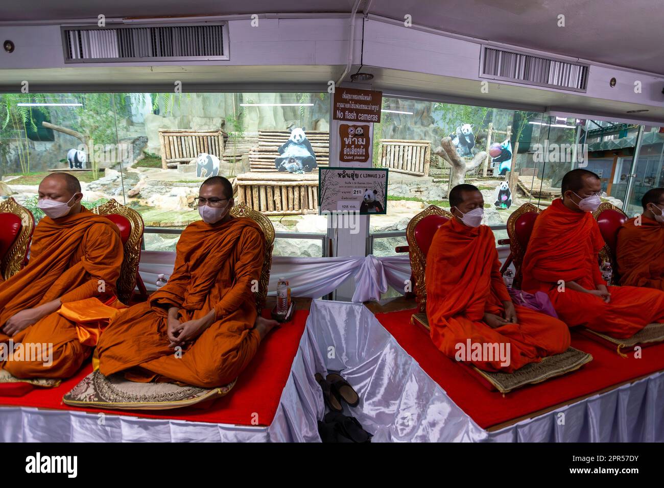 Thai Buddhist monks pray on the occasion of the 7th death anniversary ...