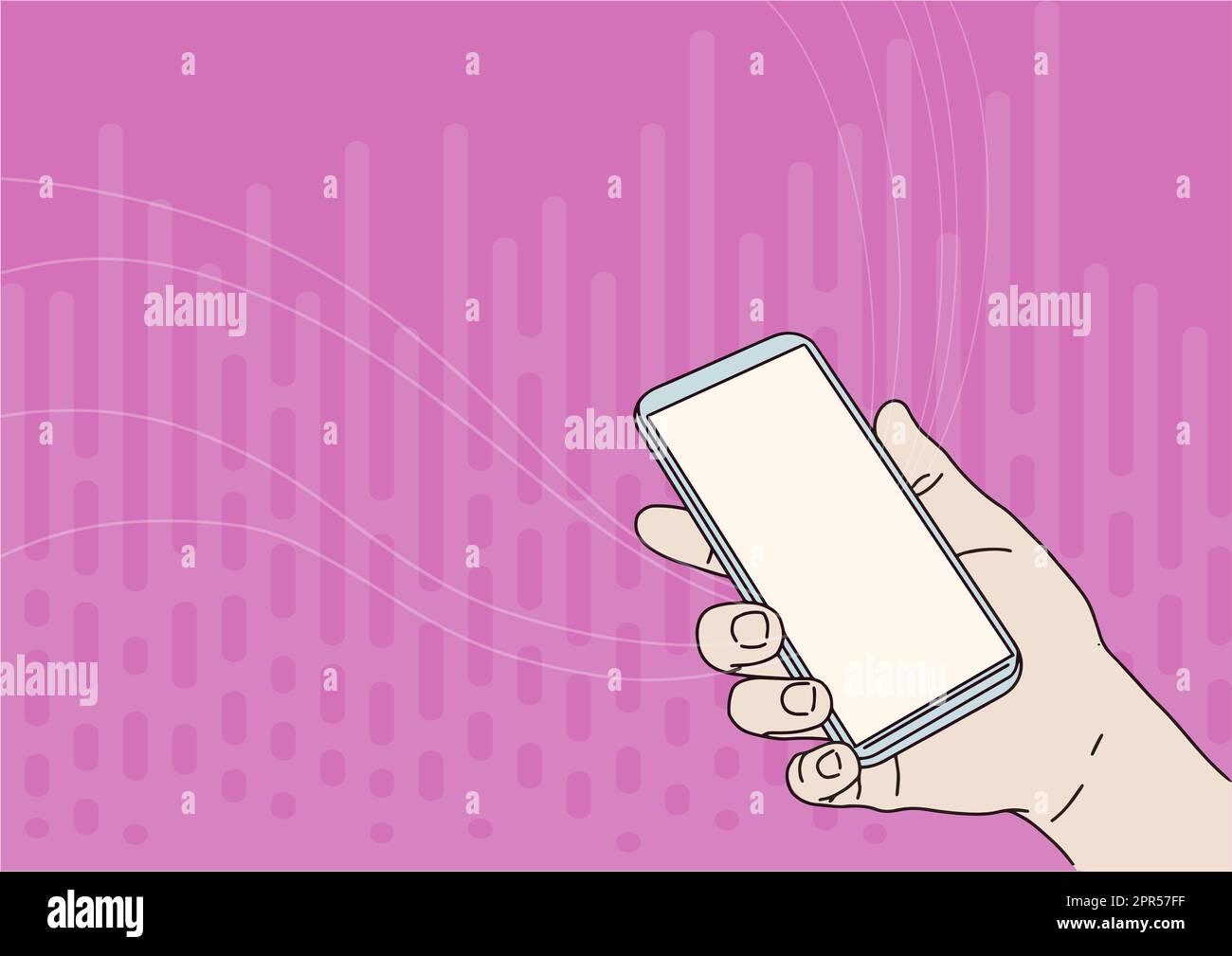 Hand Drawing Holding Mobile Device With Blank Screen Showing New ...