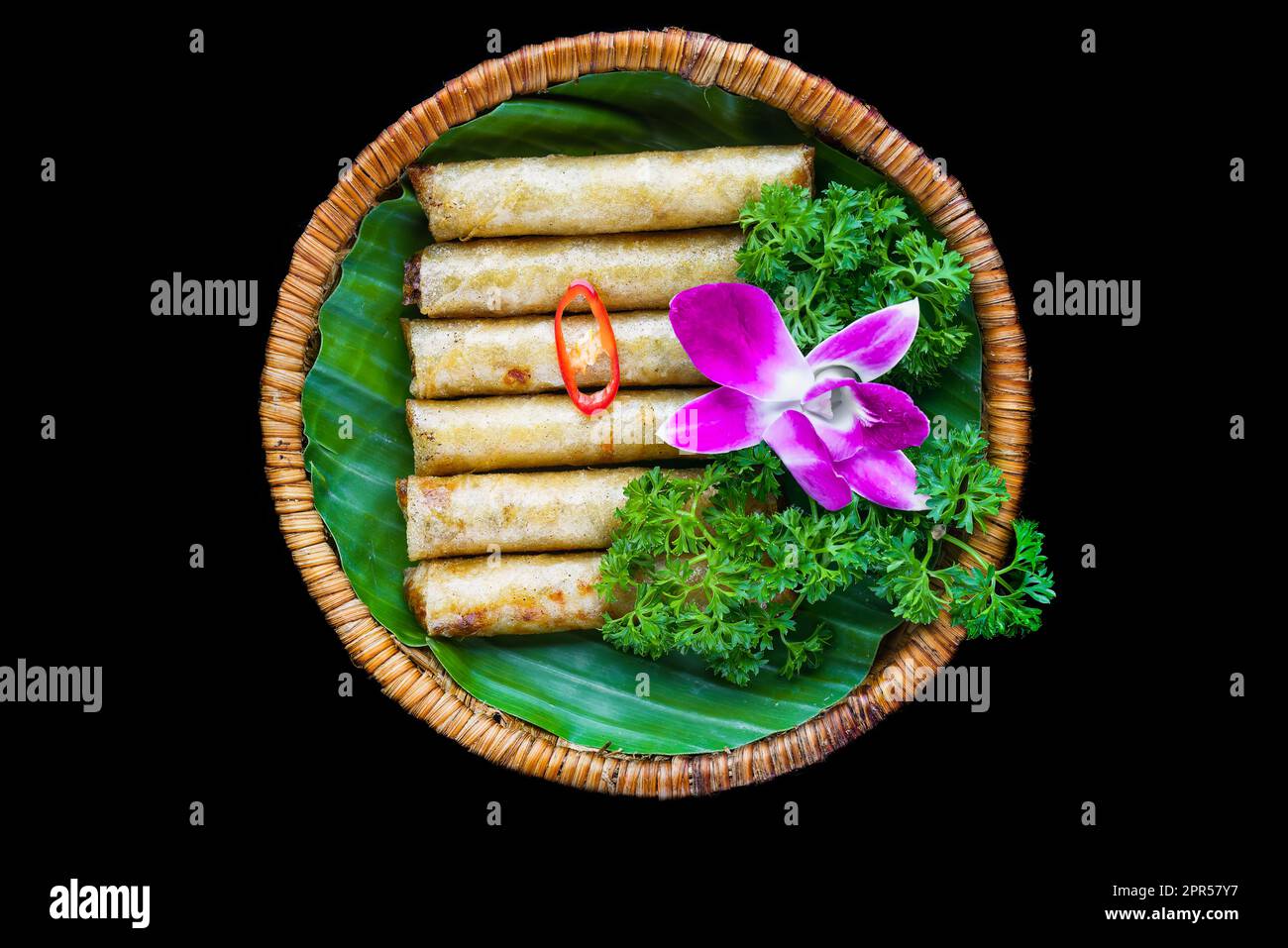 Traditional fried vietnamese spring rolls with pork, rice paper on ...