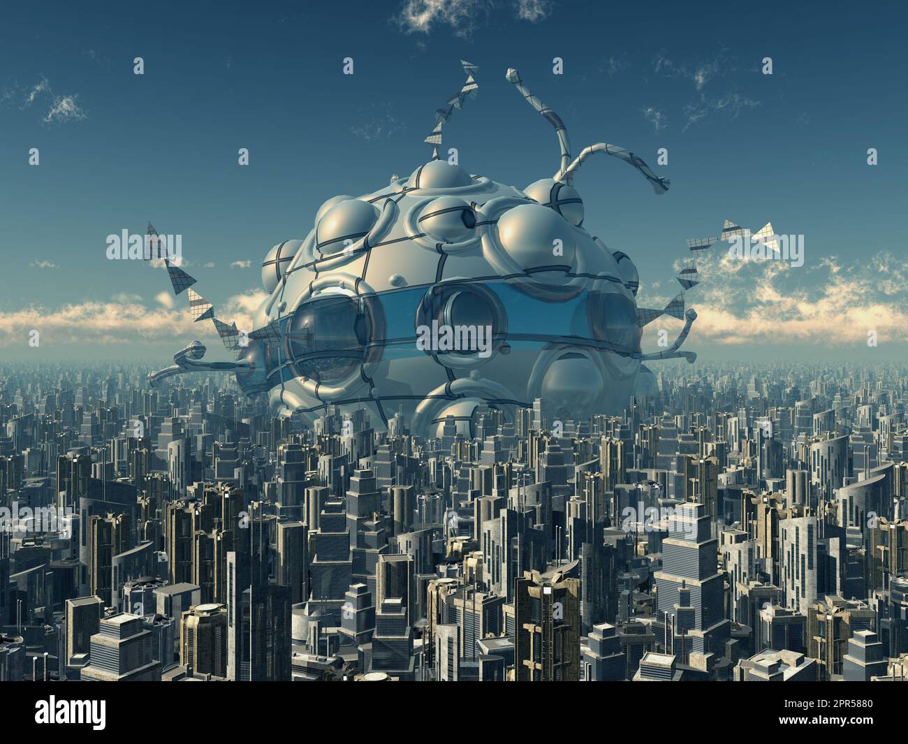 Huge spaceship in a big city Stock Photo - Alamy