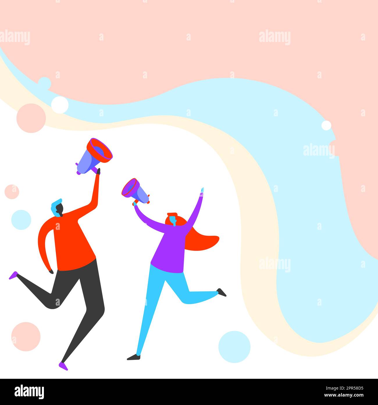 Illustration Of Joyful Partners Mildly Jumping Around Sharing Thoughts ...