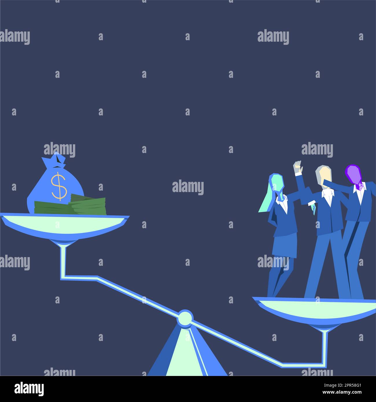 Weight scale presenting workers value over money. Colleagues achieving ...