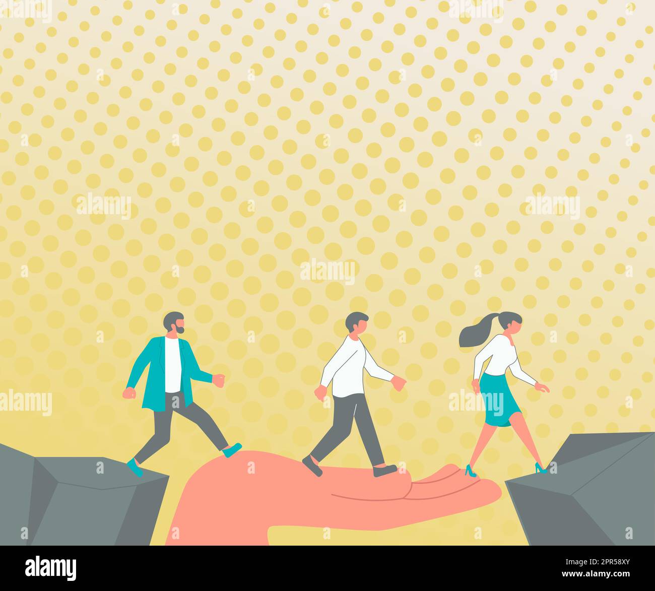 Colleagues Crossing Obstacles On Hand Bridge Presenting Teamwork ...