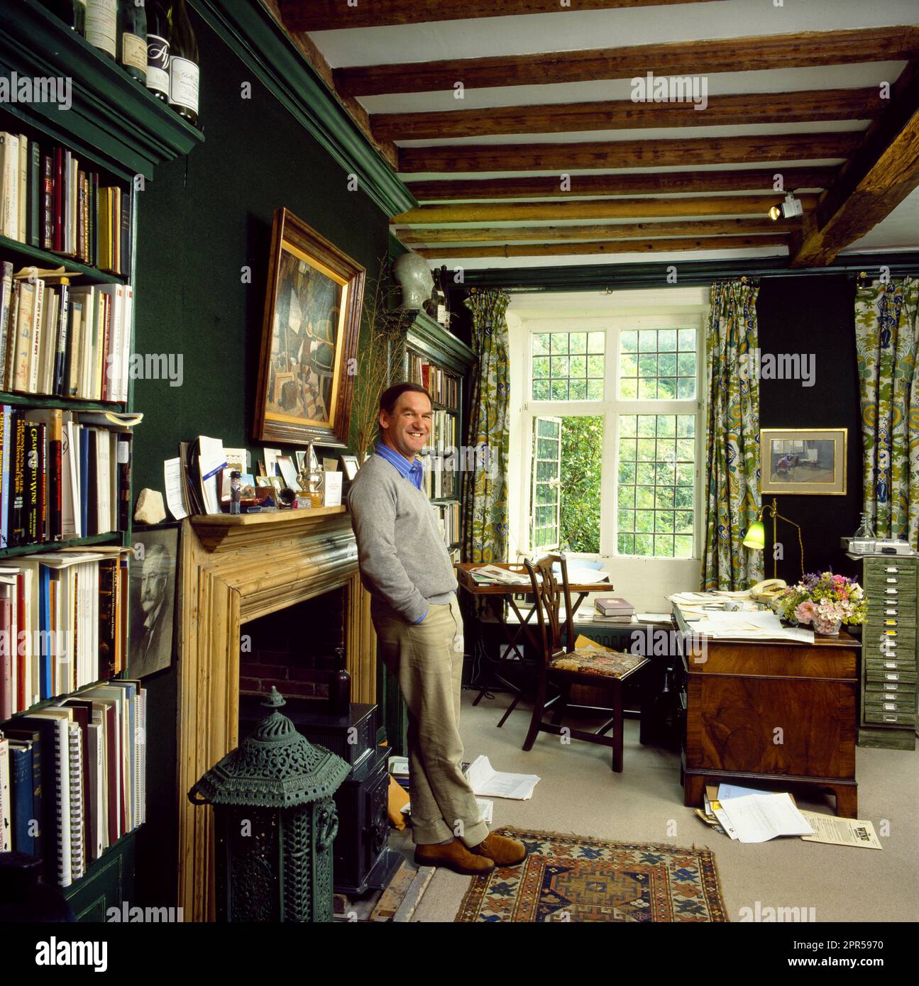 Wine Master Hugh Johnson photographed at home in 1985 Stock Photo - Alamy