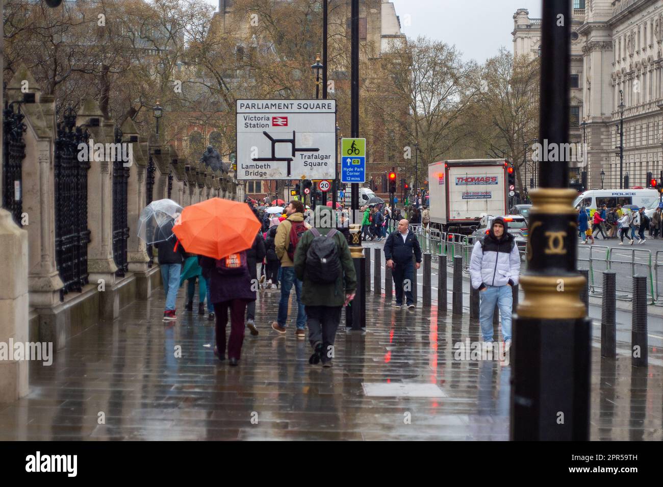 Westminster, London, UK. 21st April, 2023. It was a dull and wet rainy ...