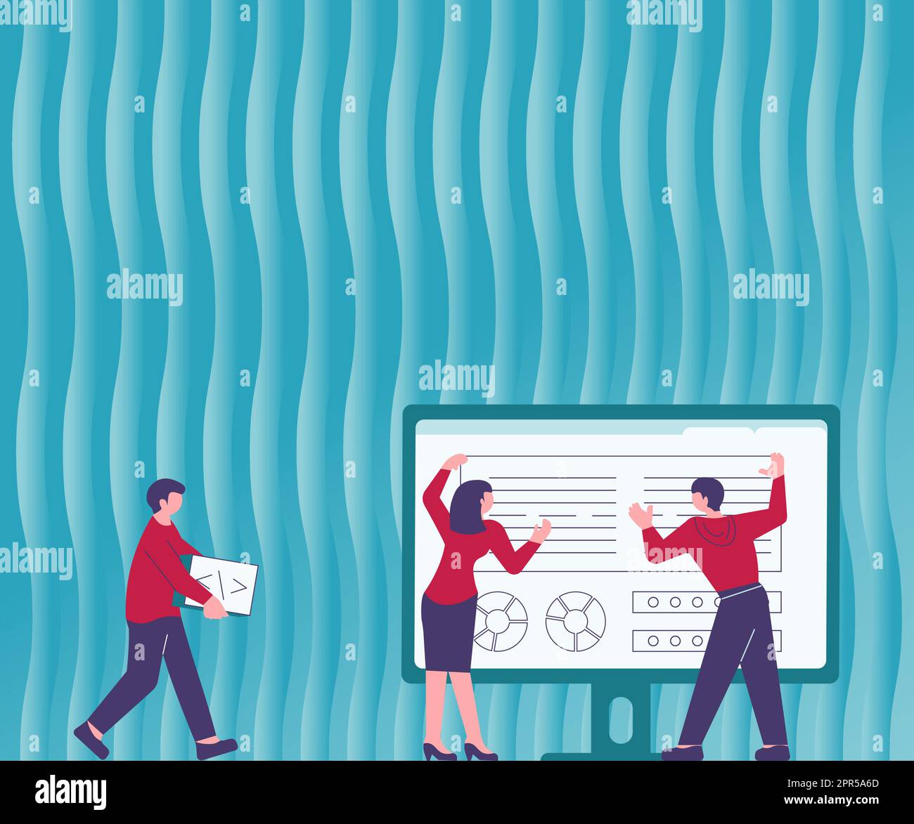 Colleagues Drawing Standing Beside Table Projection Graph Chart ...