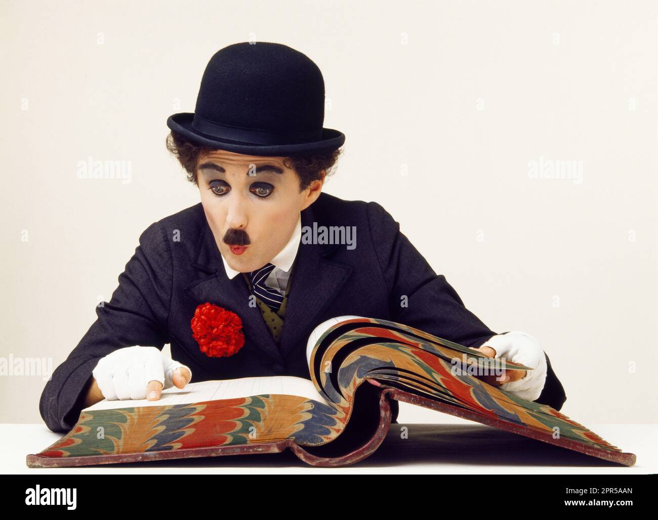 Charlie Chaplin mime artist photographed in a studio in London in 1987 ...