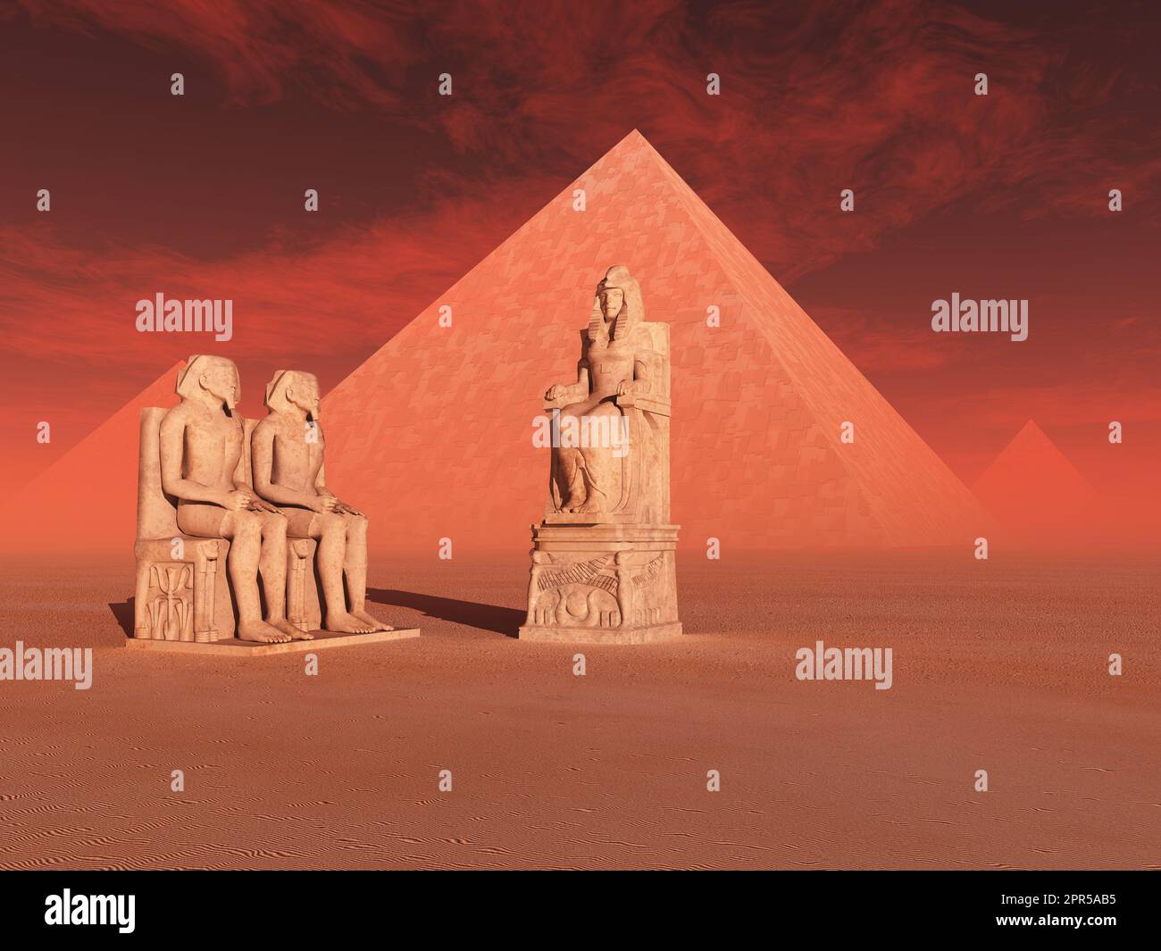 Egyptian pyramids and statues Stock Photo - Alamy
