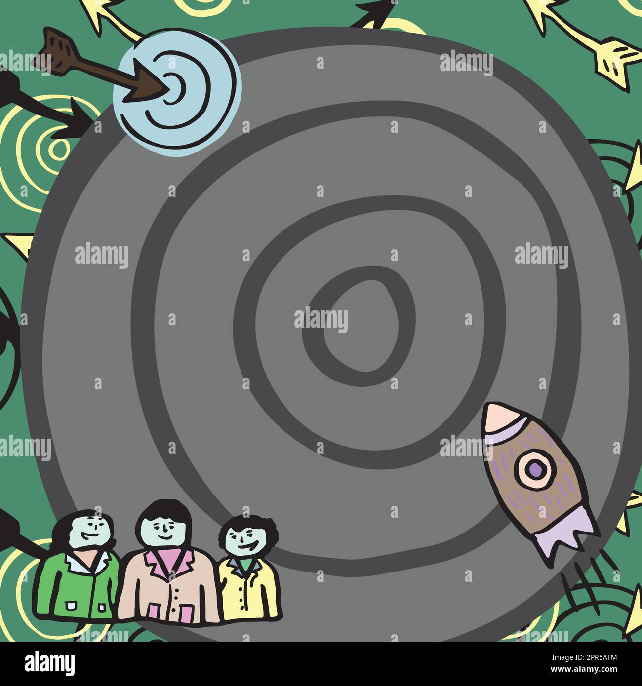 Rocket Ship Launching Fast To Target On Background. Group Of People ...