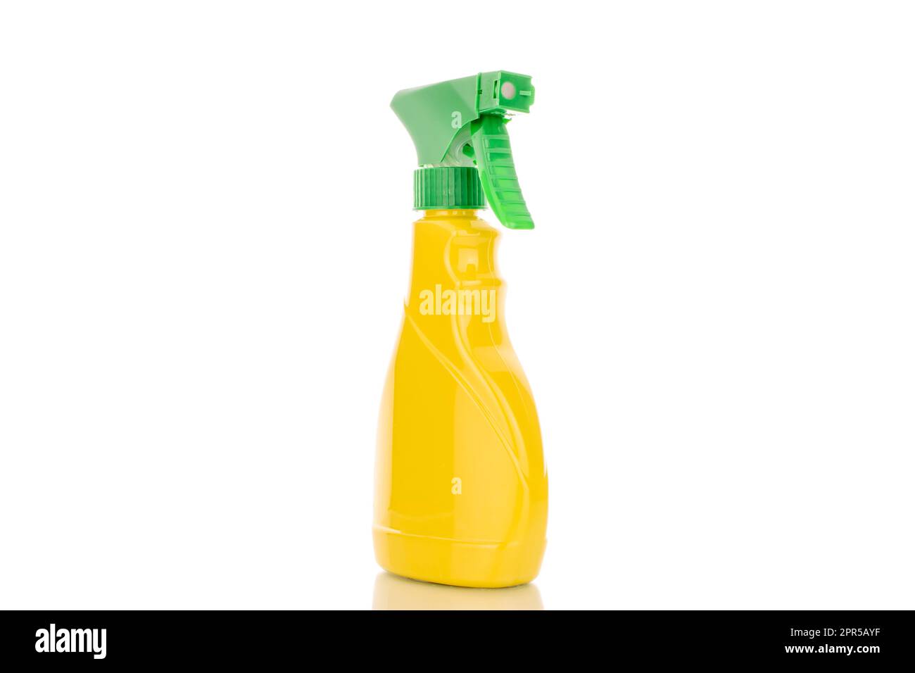 One plastic container with sprayer for liquid, macro, isolated on white ...