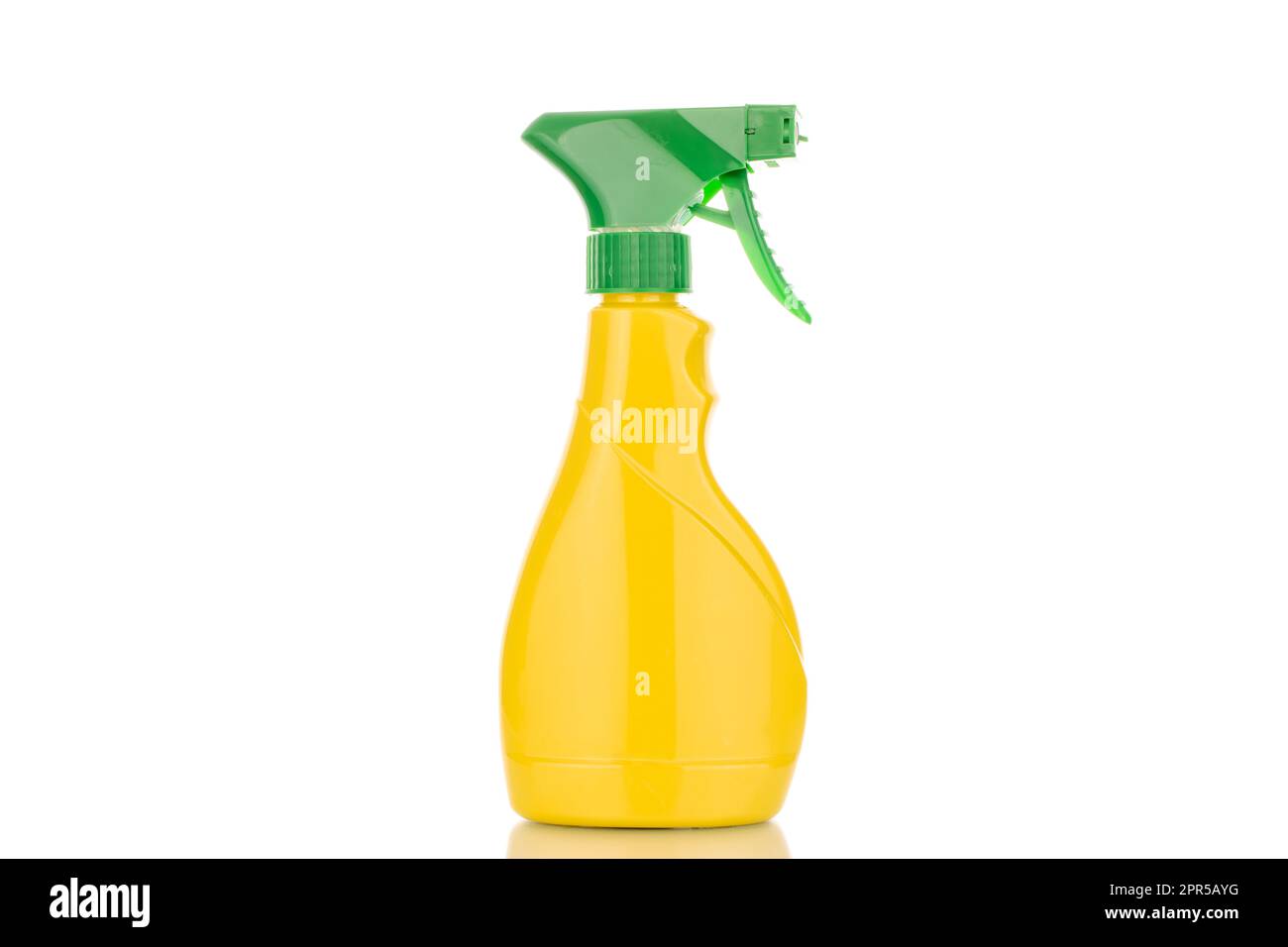 One plastic container with sprayer for liquid, macro, isolated on white ...