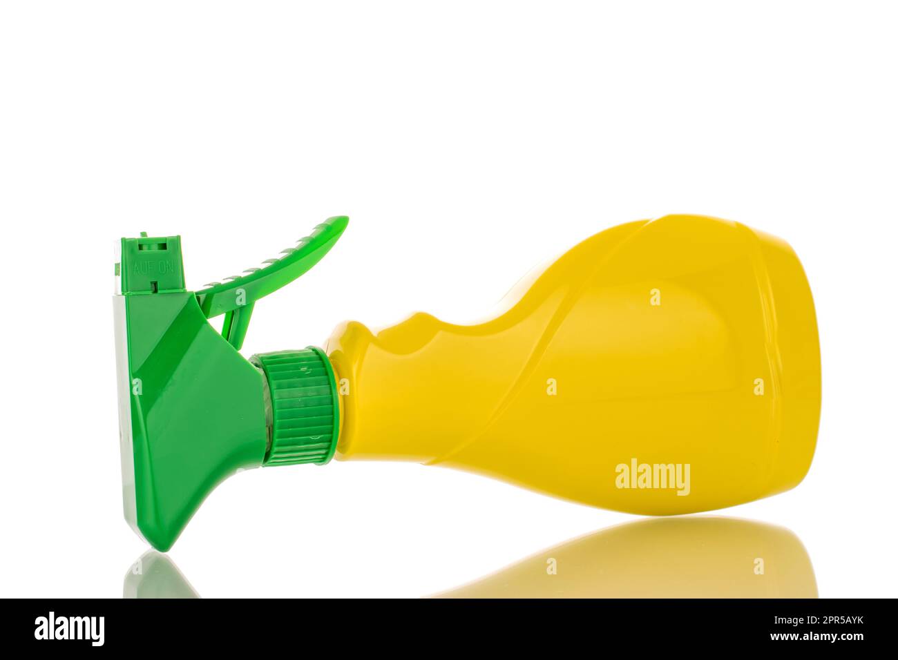 One plastic container with sprayer for liquid, macro, isolated on white ...