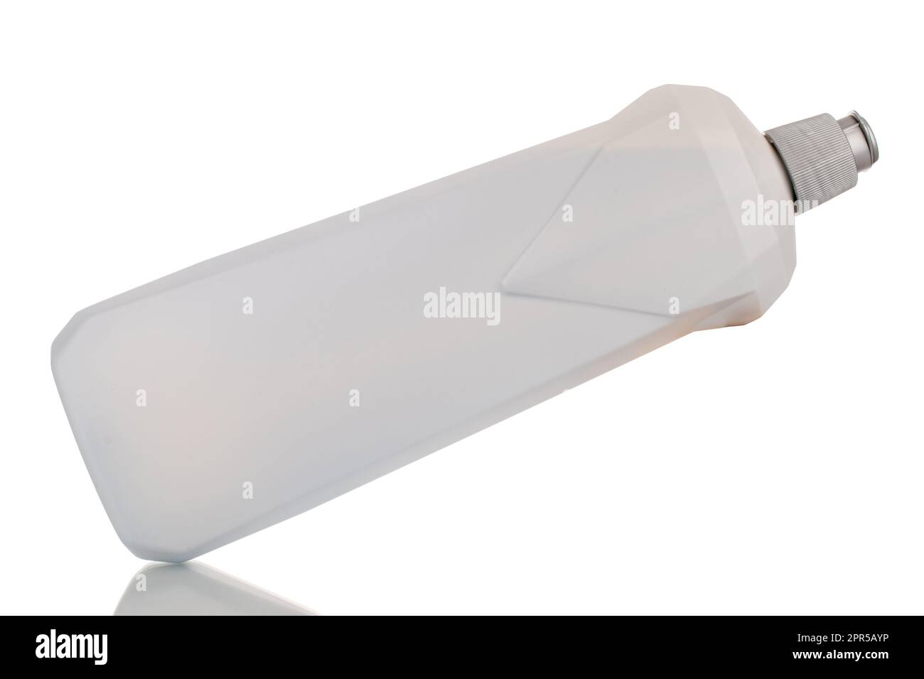 One plastic container for liquid, macro, isolated on white background ...