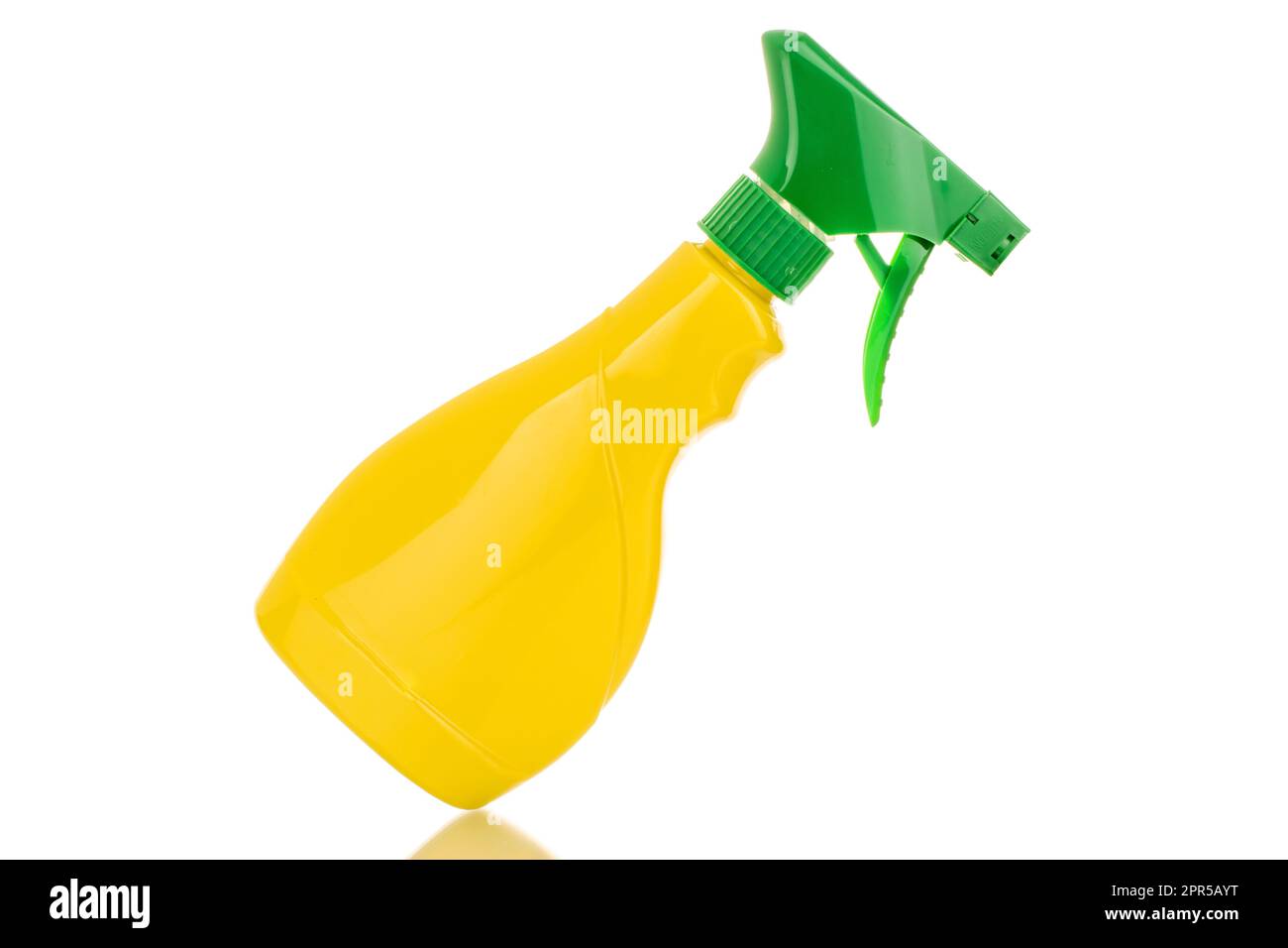 One plastic container with sprayer for liquid, macro, isolated on white ...