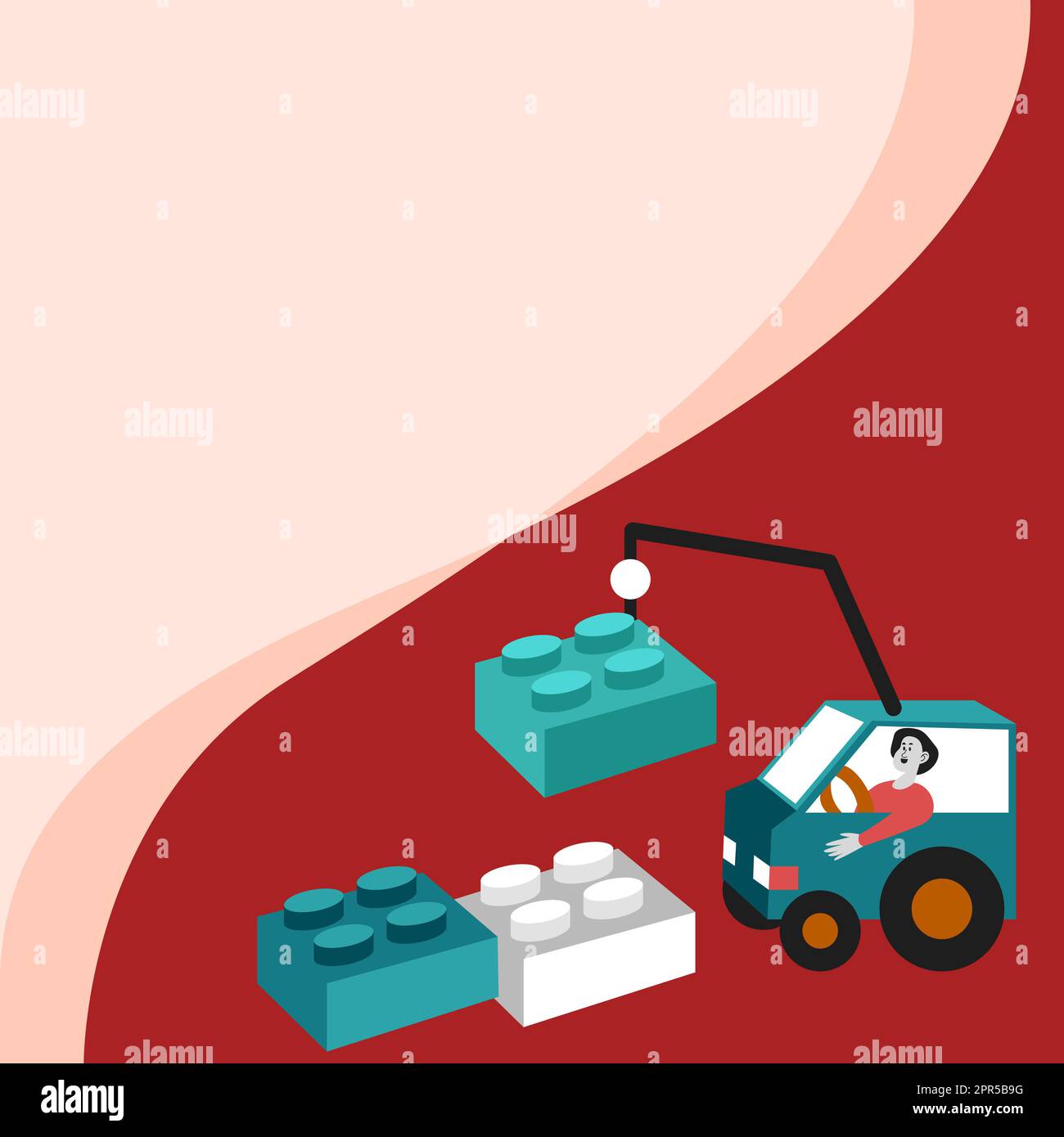 Forklift Moving Around Cubes For New Buildings And Plans. Man In Crane ...