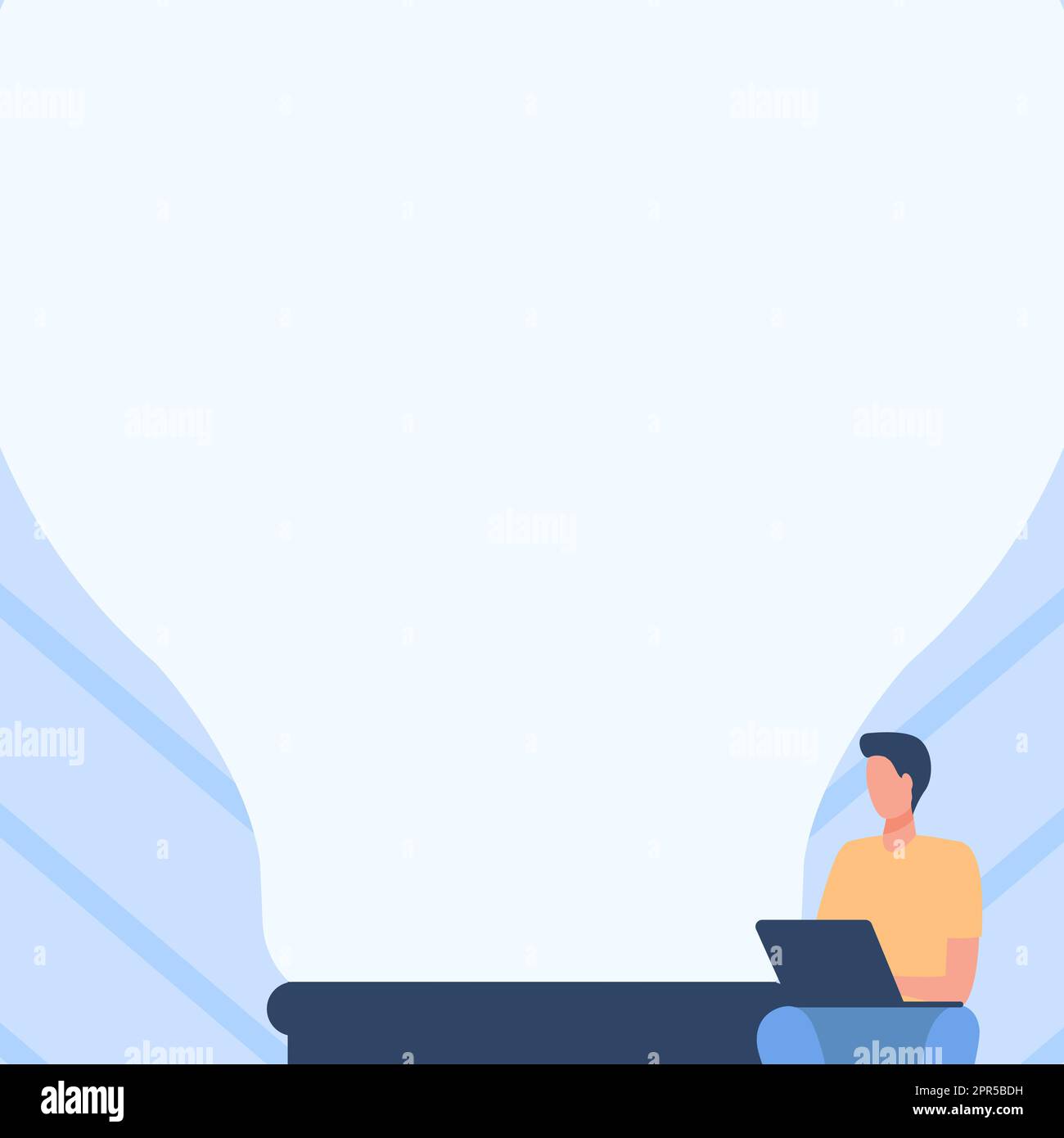 Gentleman Drawing Sitting Using Laptop Beside Large Light Bulb ...