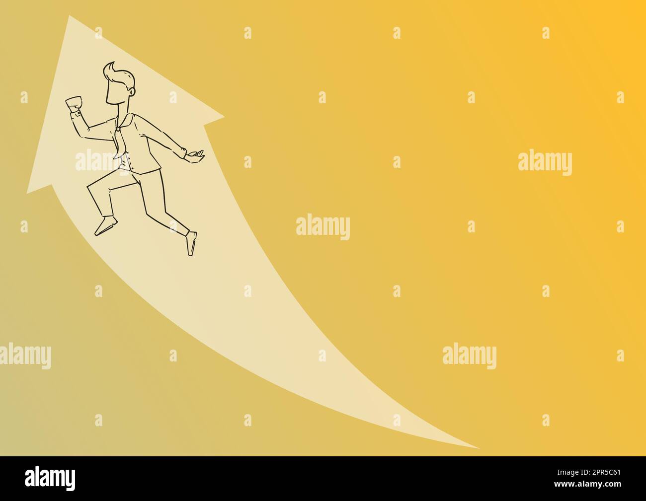 Illustration Of Happy Businessman Excited Running Up With Big Arrow Got ...
