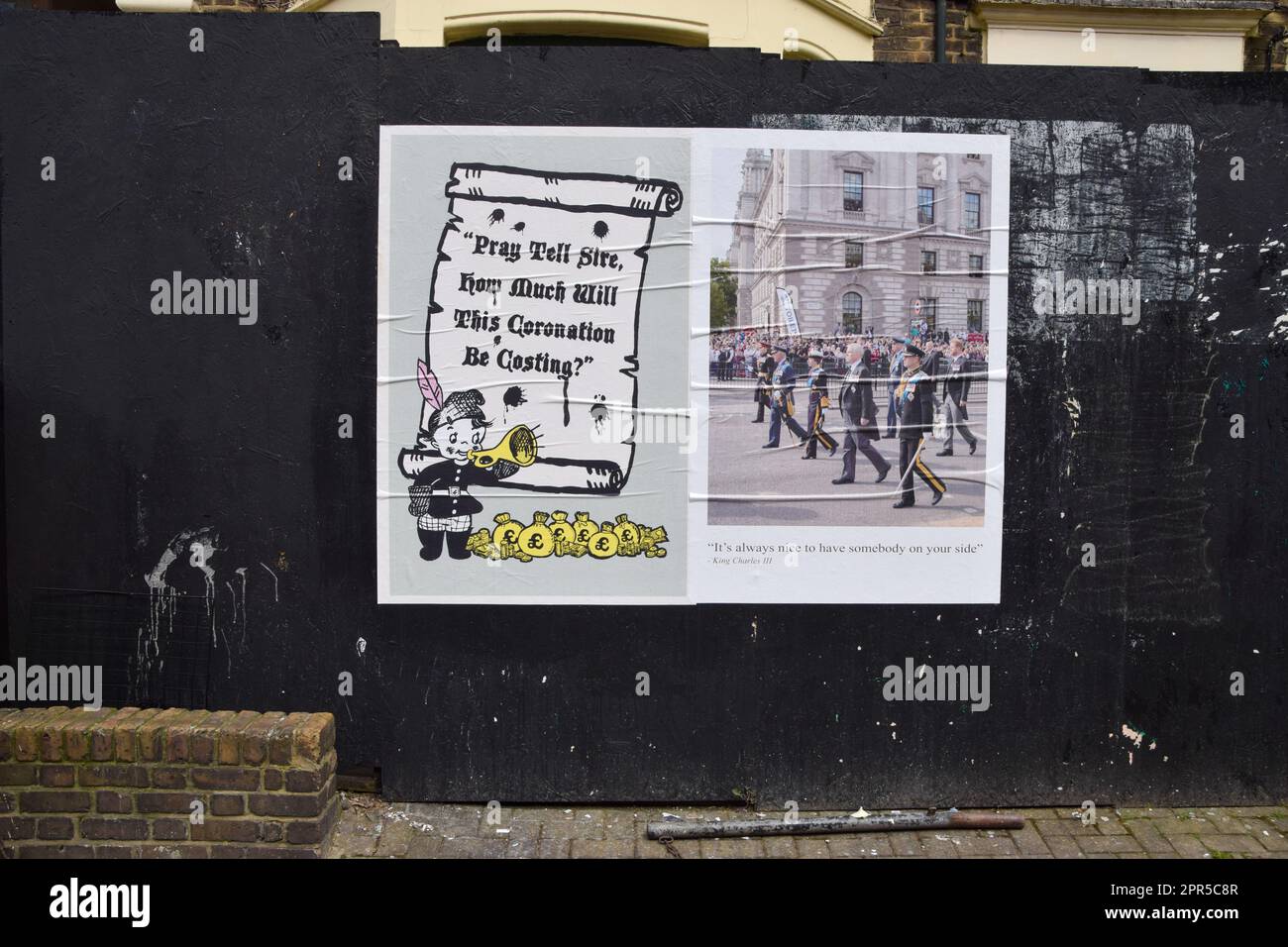 London, UK. 26th April 2023. Anti-monarchy posters appear in Central ...